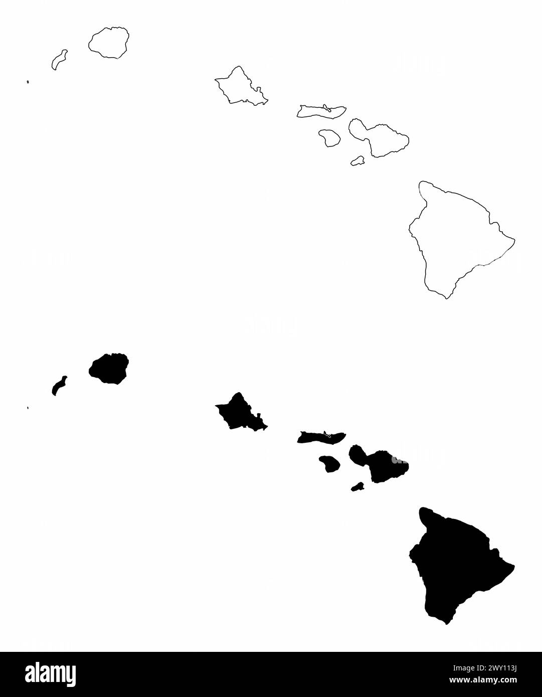The black and white administrative maps of Hawaii, USA Stock Vector ...