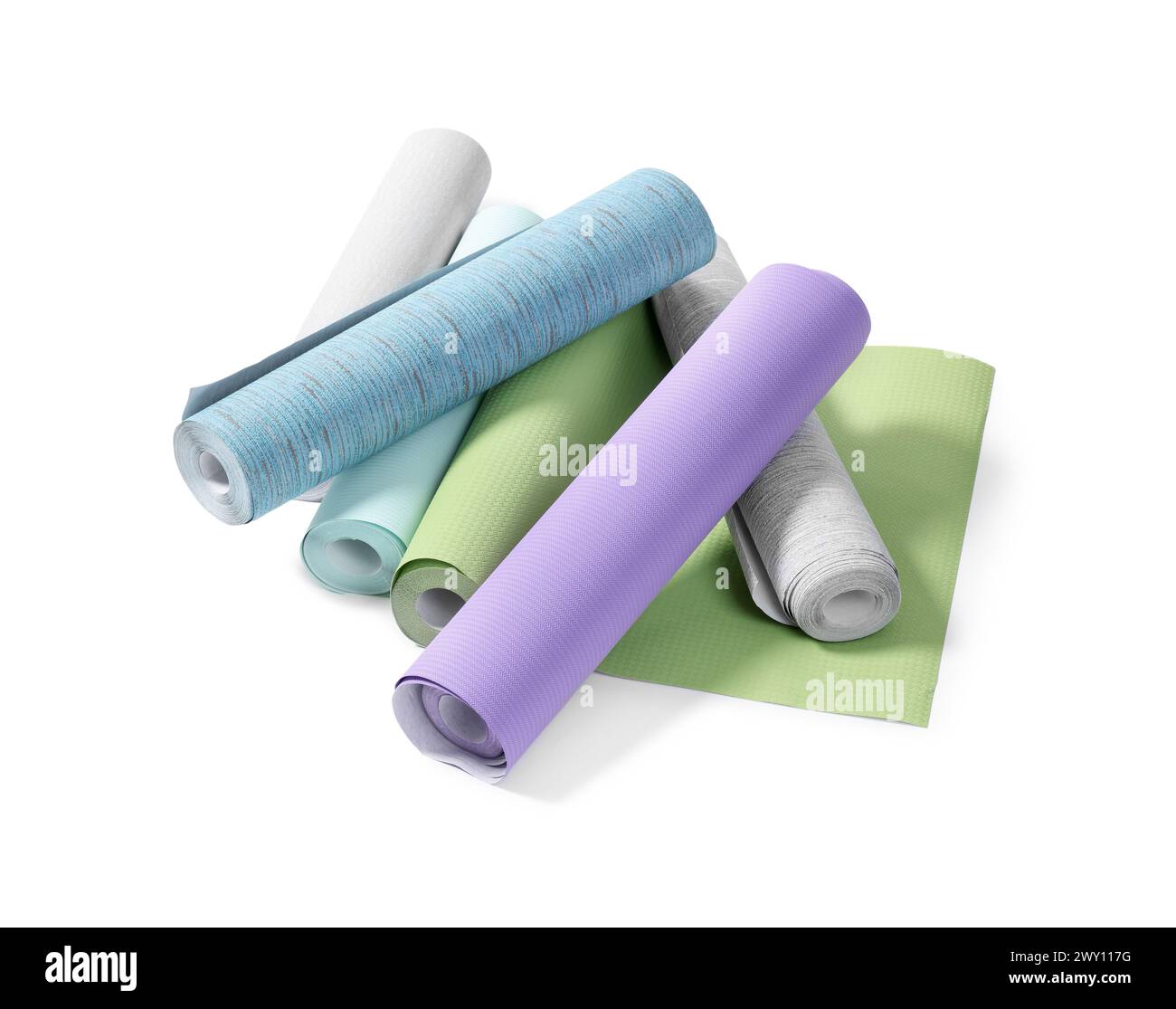 Many different wallpaper rolls isolated on white Stock Photo - Alamy