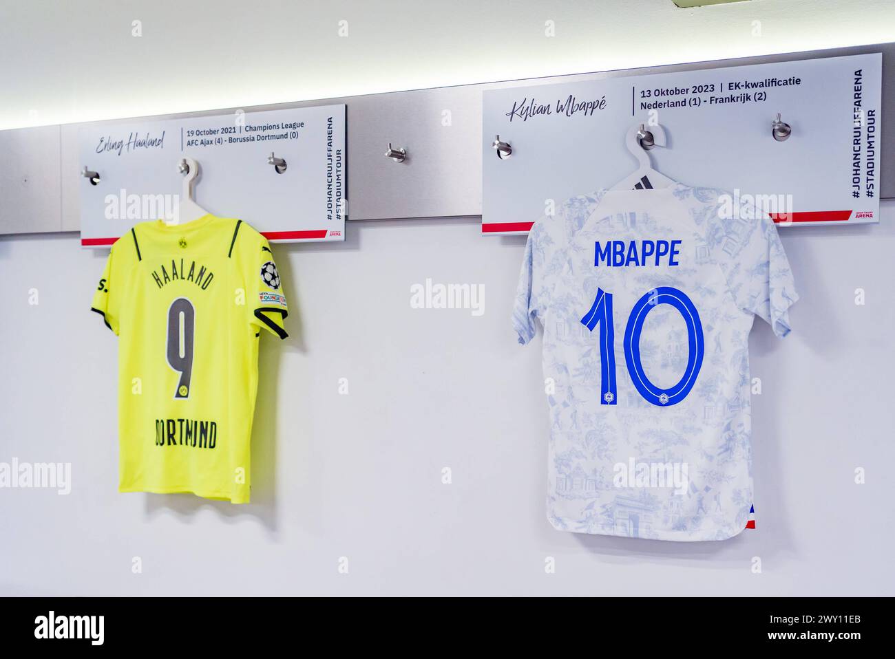 amsterdam, netherlands, 29 march 2024, dress of haalnd and mbappe in ...