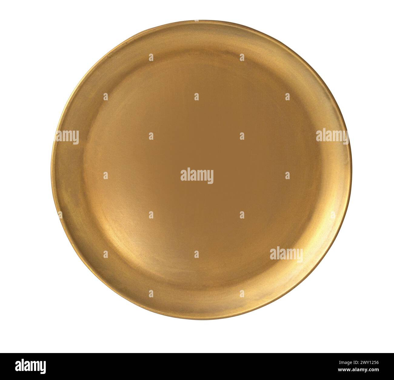 Top view of golden plate isolated on white background with clipping ...