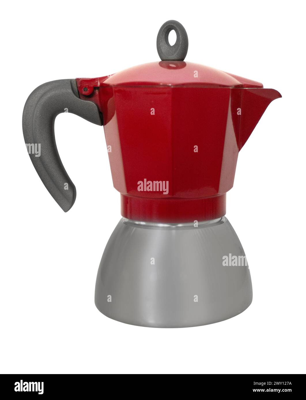 Side view of stovetop moka pot coffee maker isolated on white with ...