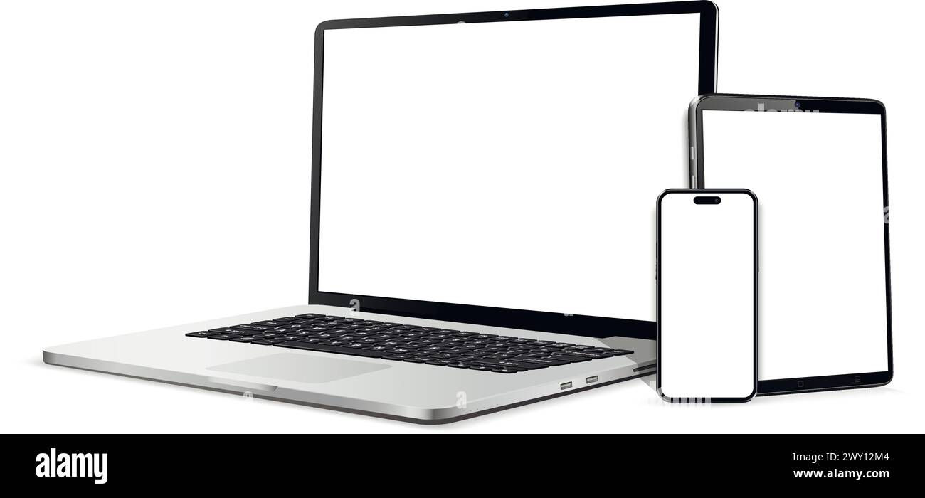 Laptop computer, tablet and mobile phone realistic devices mockup ...
