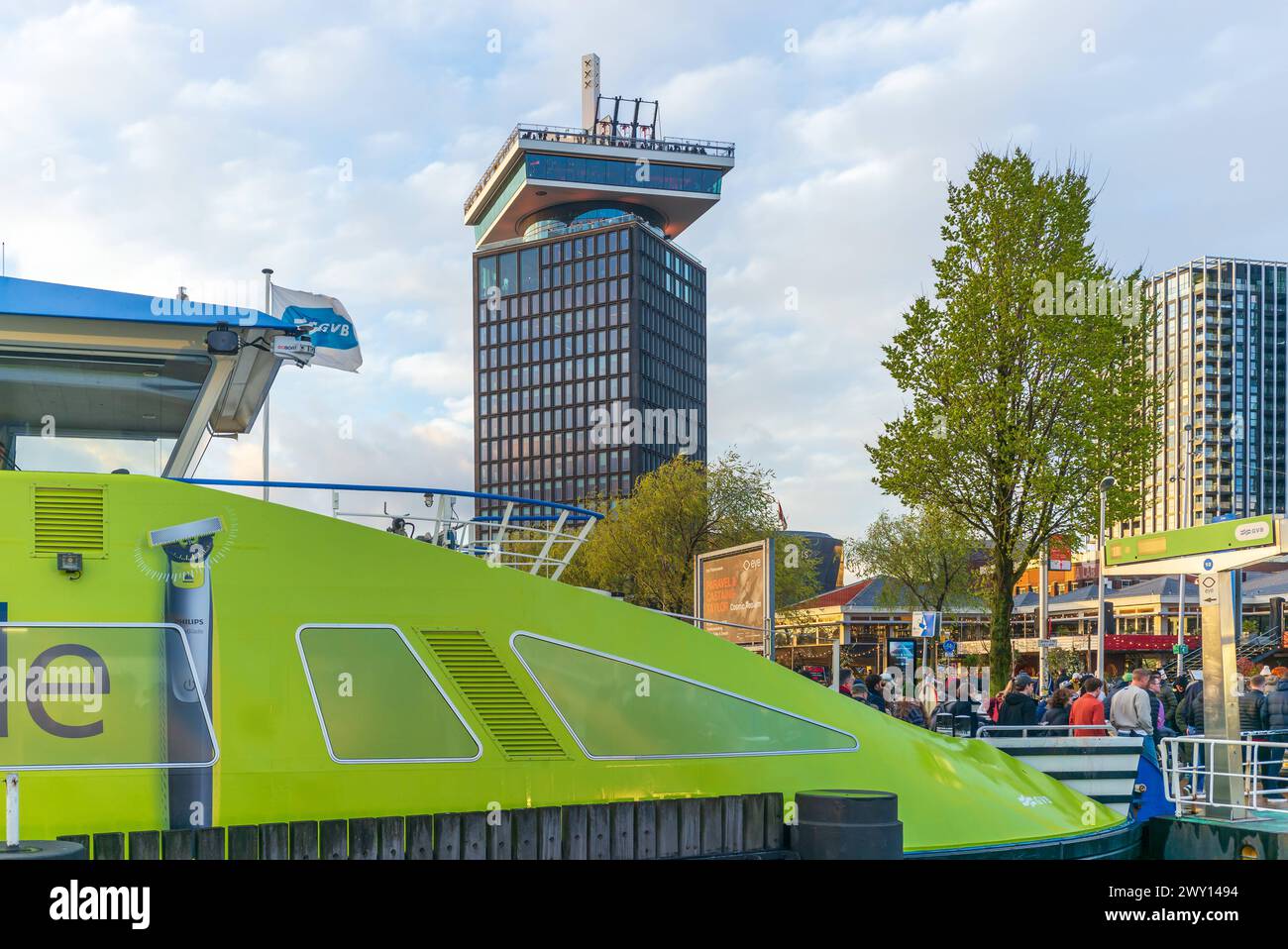 amsterdam, netherlands, 30 march 2024, ferry boat in front of adam ...