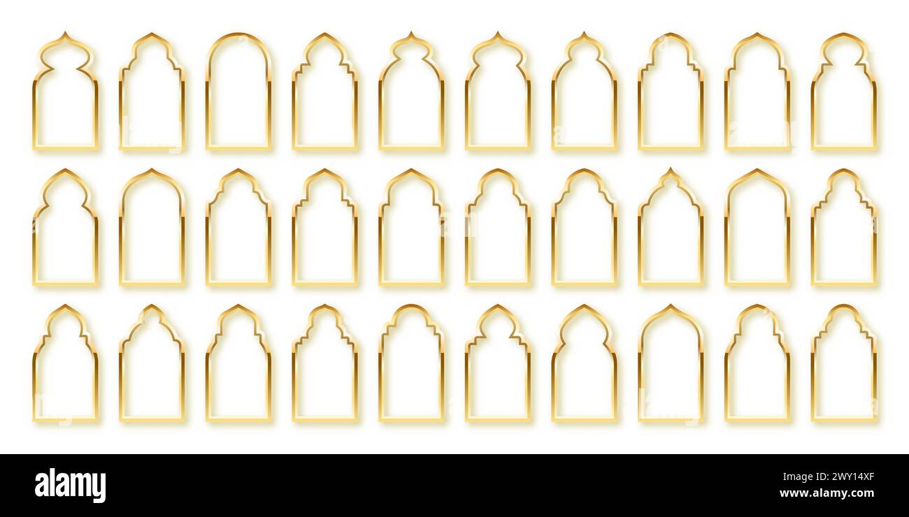 Islamic frames, oriental style. Golden arabic shapes, windows and ...