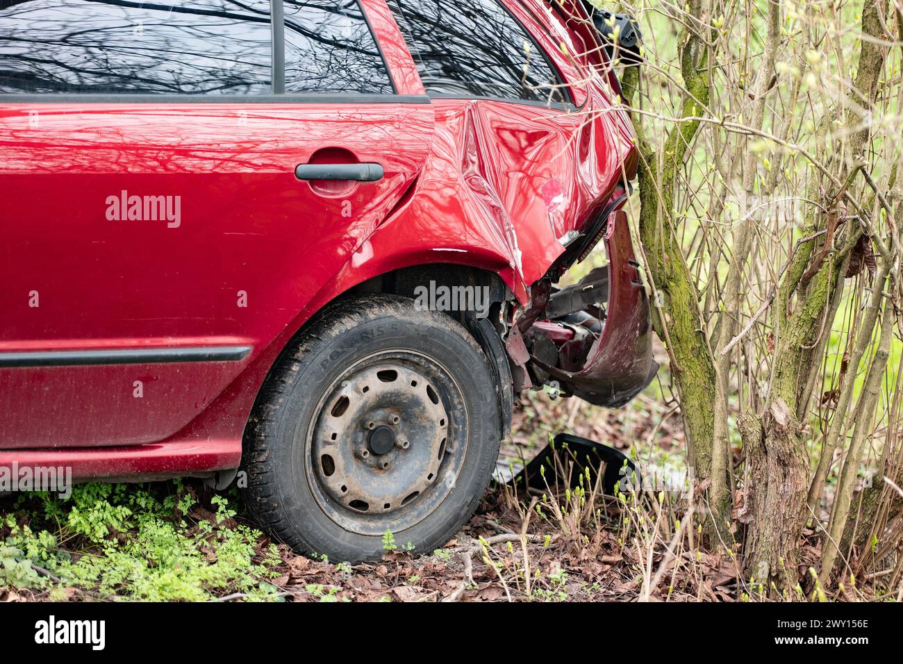 OSTRAVA, CZECH REPUBLIC - MARCH 9, 2024: Damaged rear part of Skoda ...