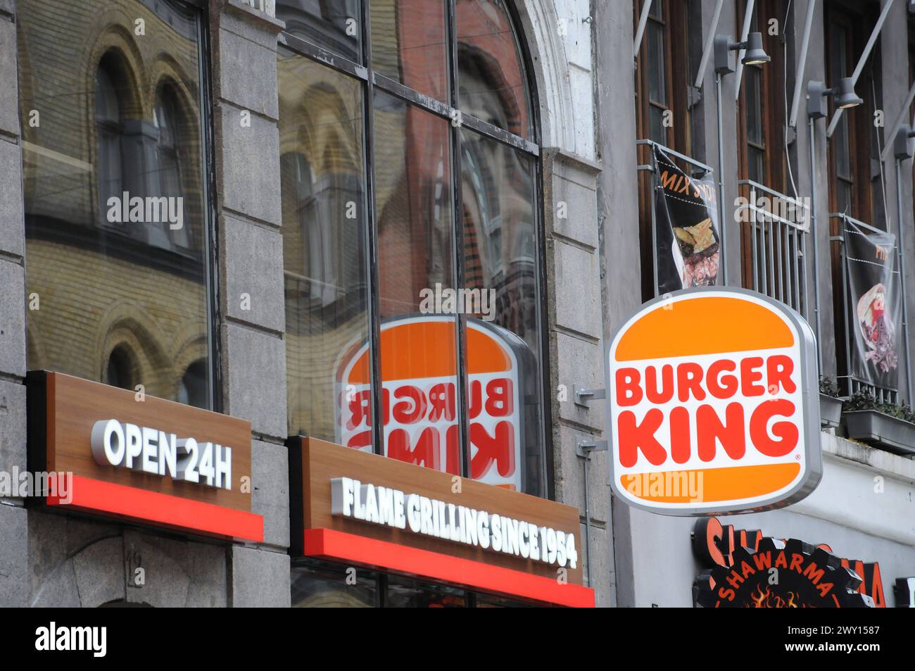 Copenhagen, Denmark /03 April 2024/. Fast food american food chain burger king restaurant on ...