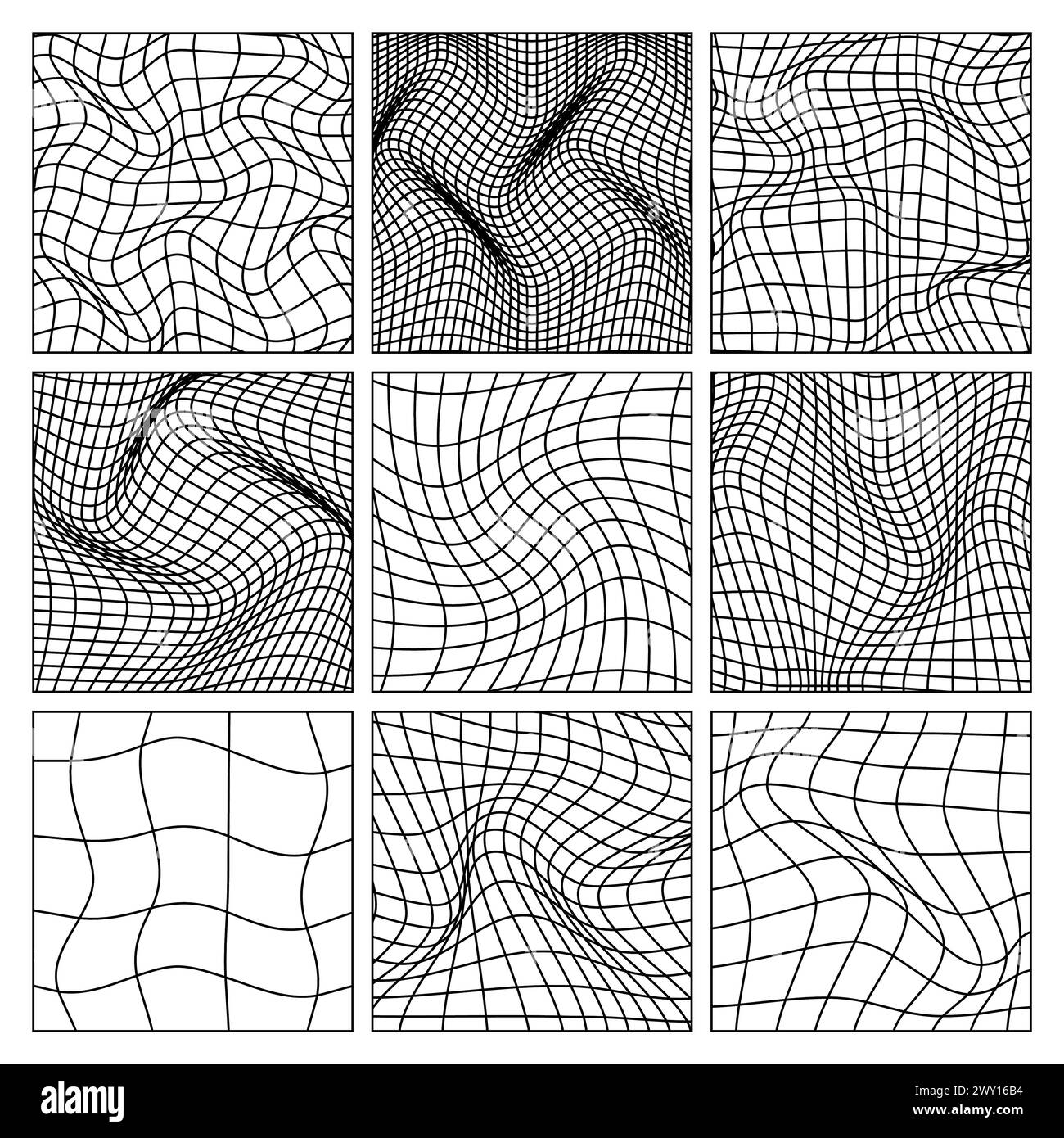 Wireframe shapes, lined perspective mesh, 3d grid. Low poly geometric ...