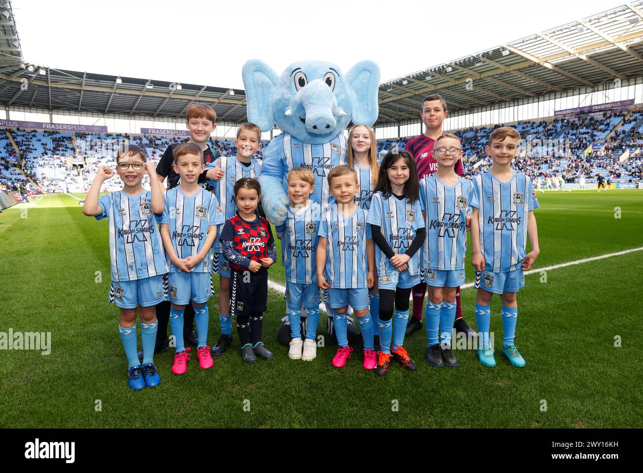 Matchday mascots pose for a photo with Sky Blue Sam ahead of the Sky ...