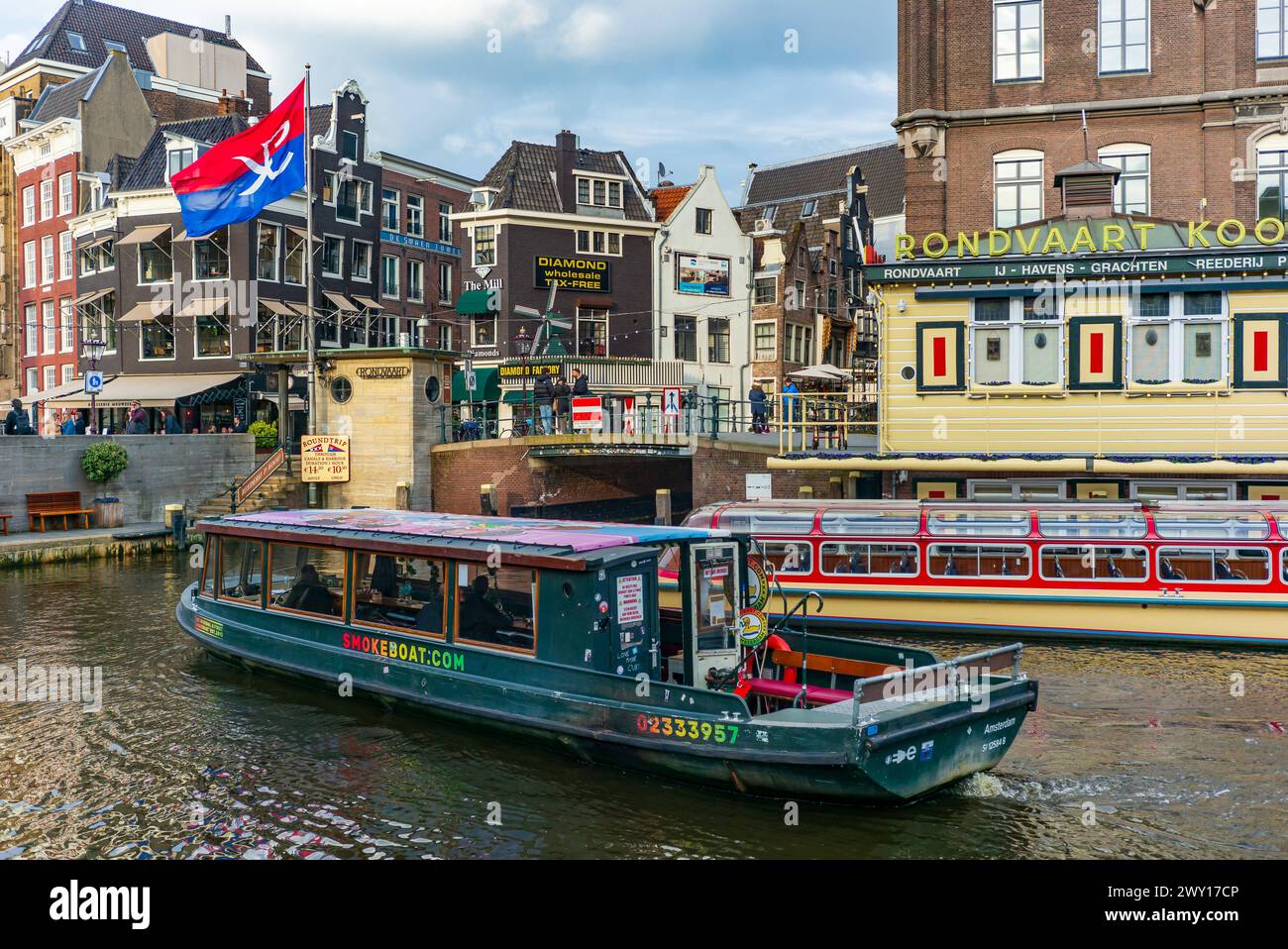 amsterdam, netherlands, 28 march 2024, smokeboat in a gracht ...