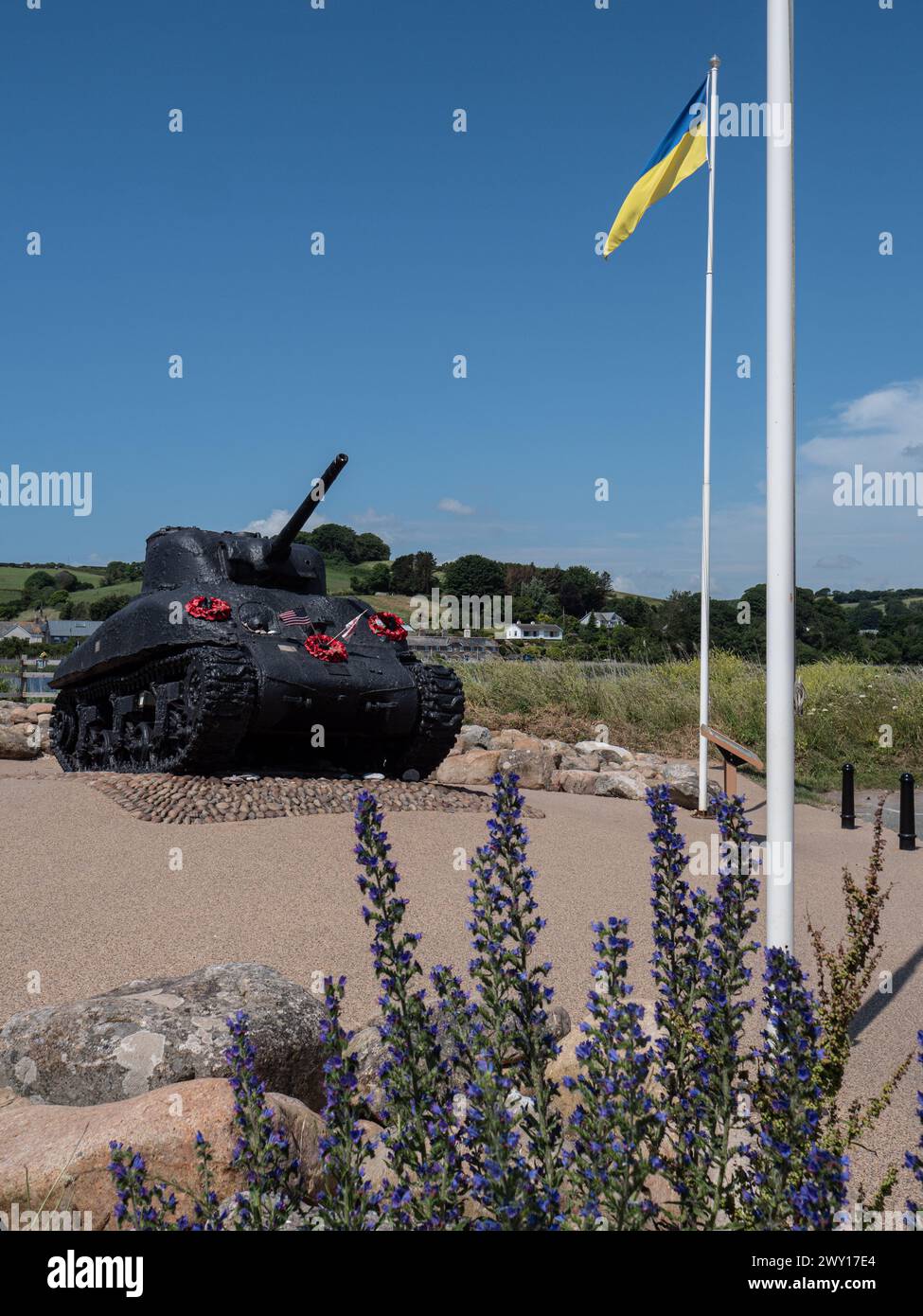 Excercise Tiger memorial Sherman Tank on display at Torcross, Devon ...