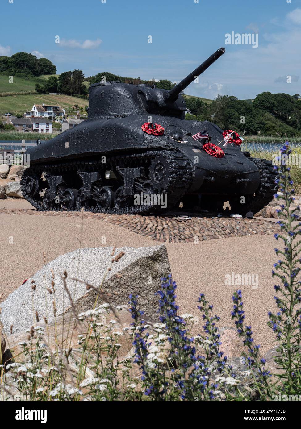 Excercise Tiger memorial Sherman Tank on display at Torcross, Devon ...