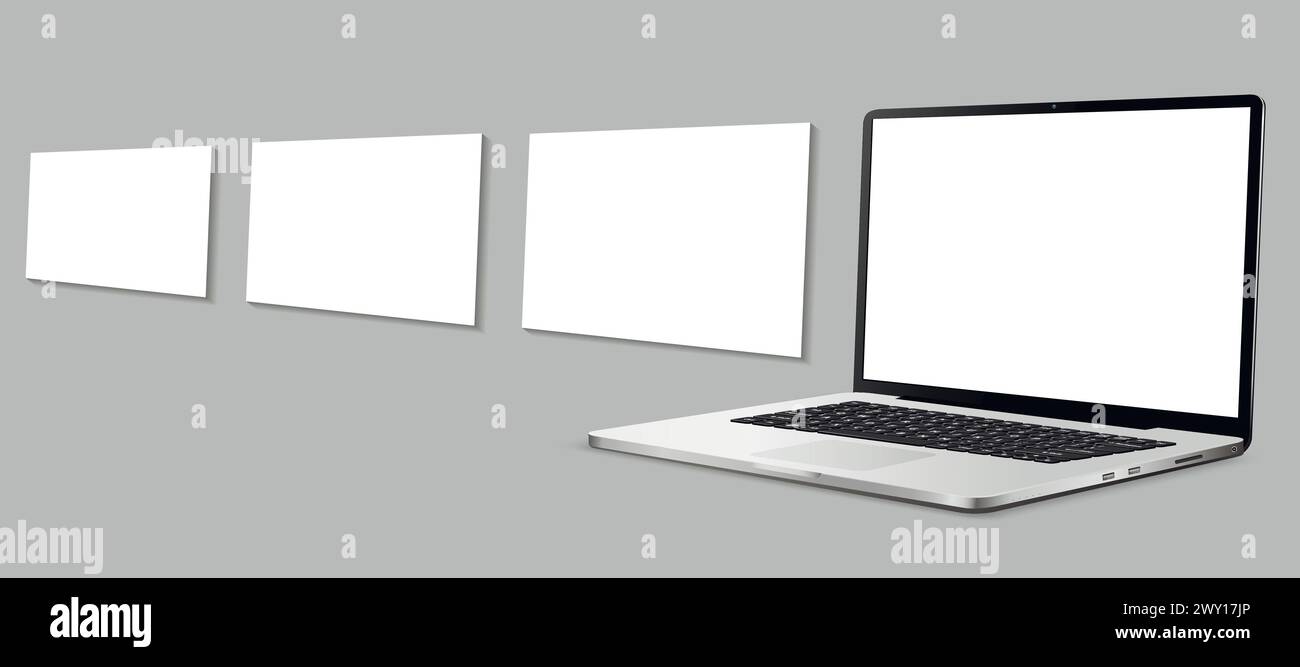 Laptop computer mockup with blank wireframing pages. Concept for ...