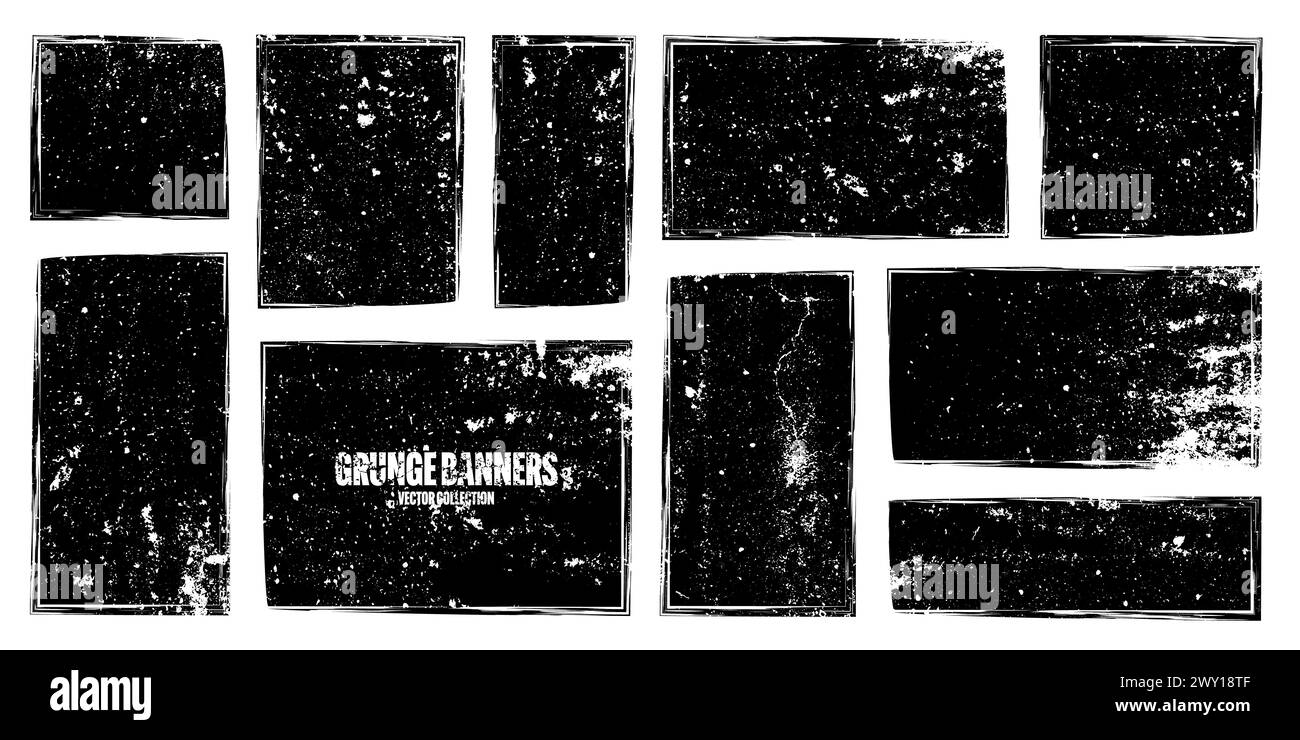 Grunge square frames, banners with stains and scratches. Brush stroke ...