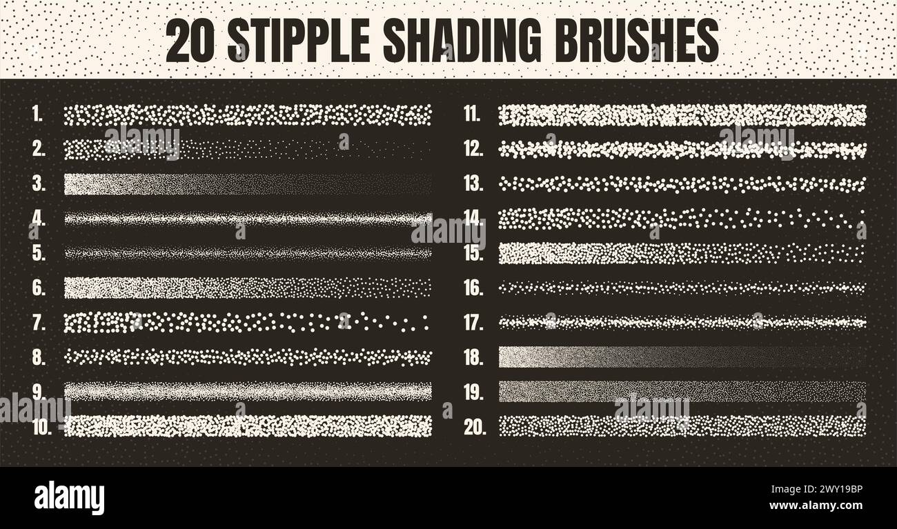 Stipple scatter brush, ink drawing and texturing. Fading gradient ...