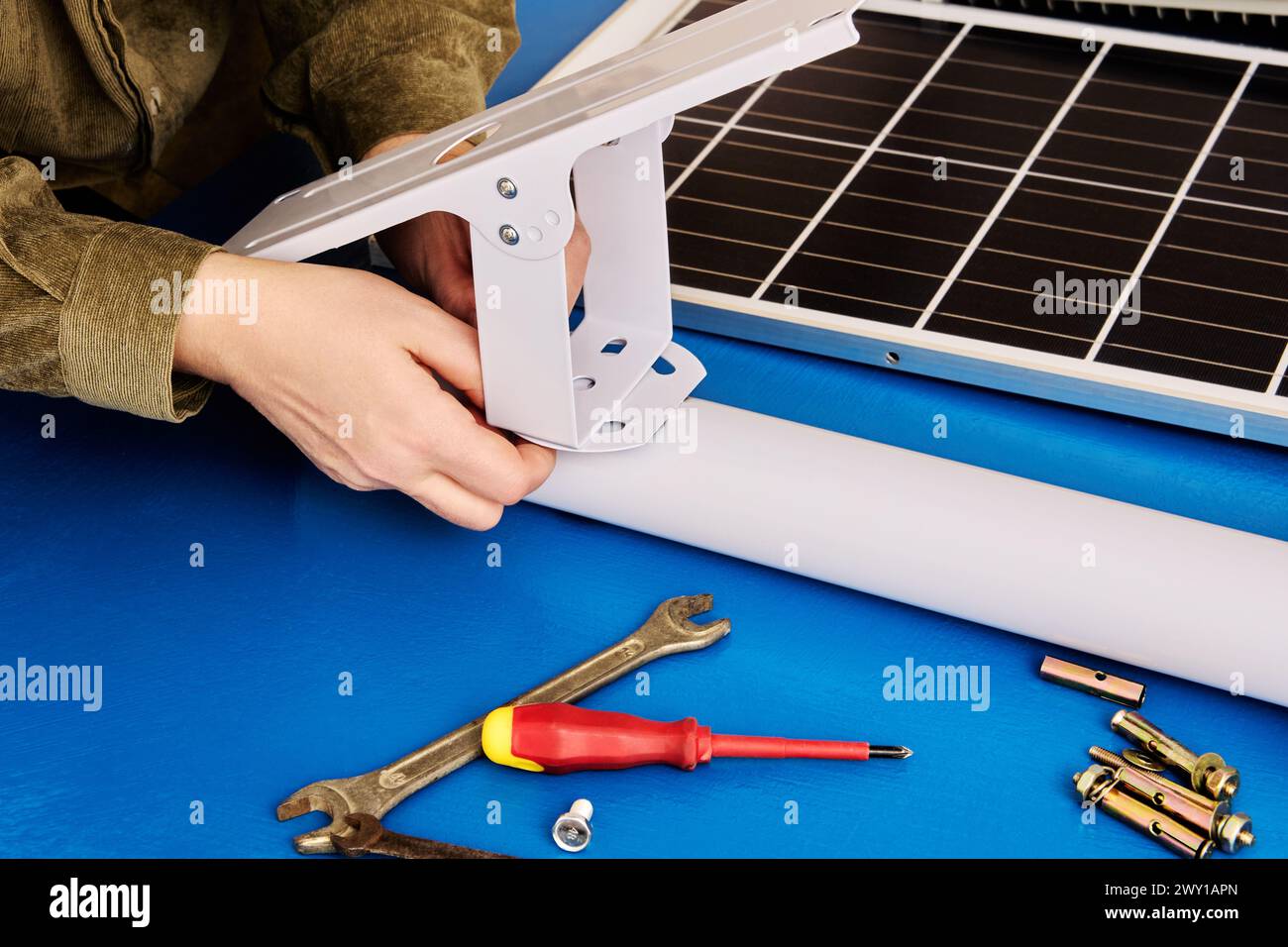 DIY assembling mounting bracket for solar panel Stock Photo - Alamy