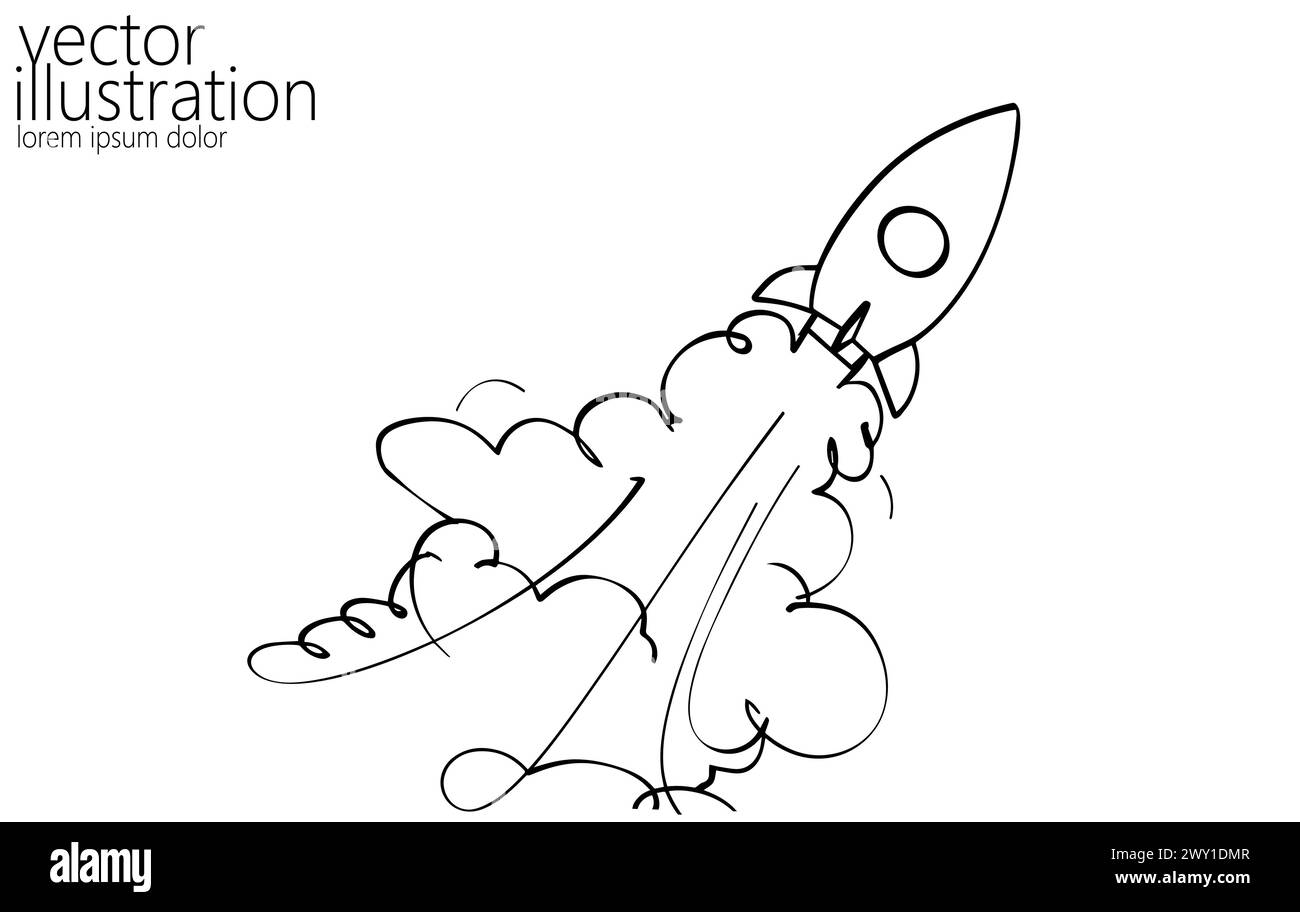 Continuous rocket one line silhouette. Hand drawing sketch spaceship ...
