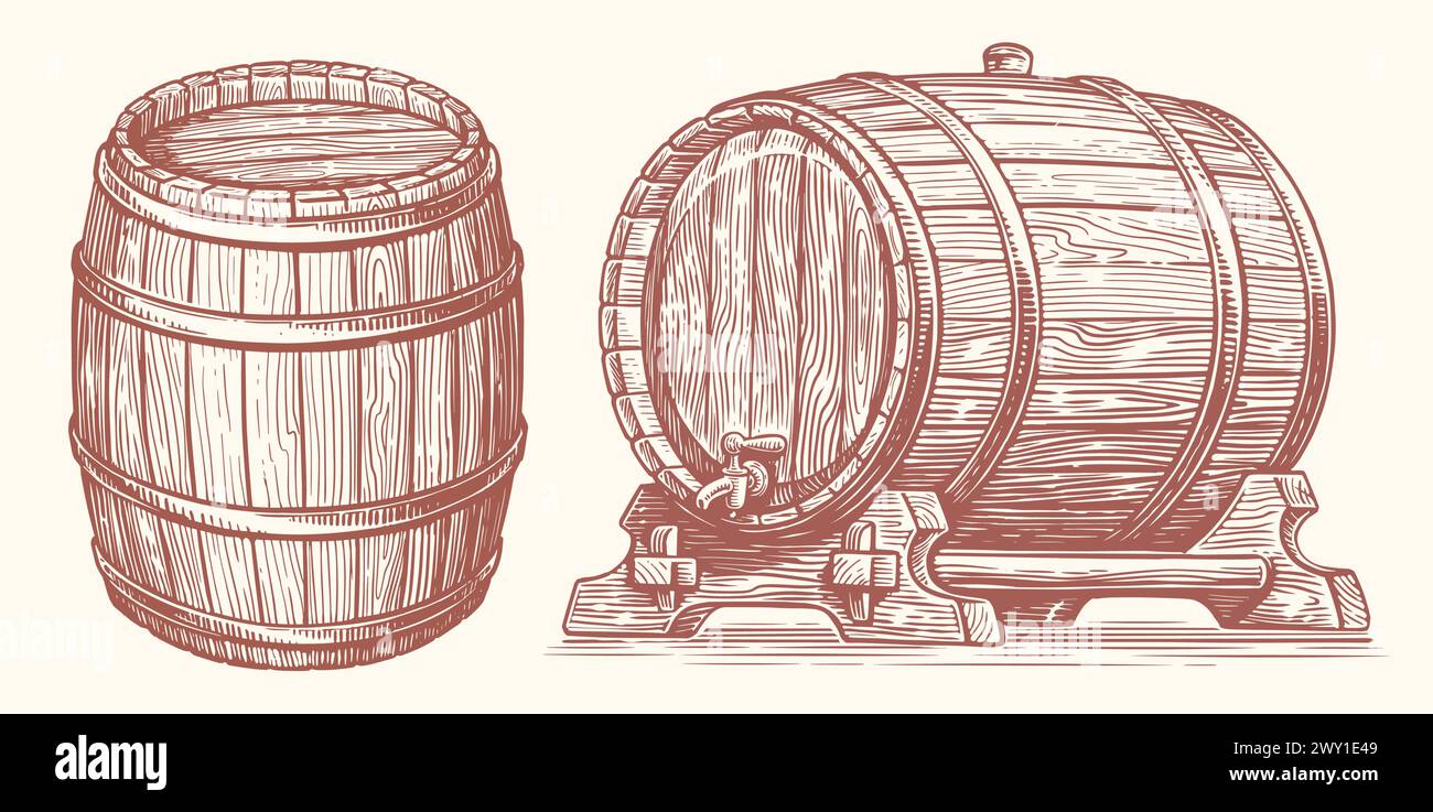 Wine barrel engraving Stock Vector Images - Alamy