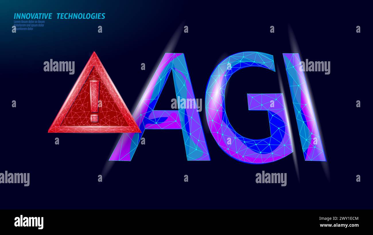 Artificial general intelligence wire warning symbols. Minimalist style AGI icon. Machine ...