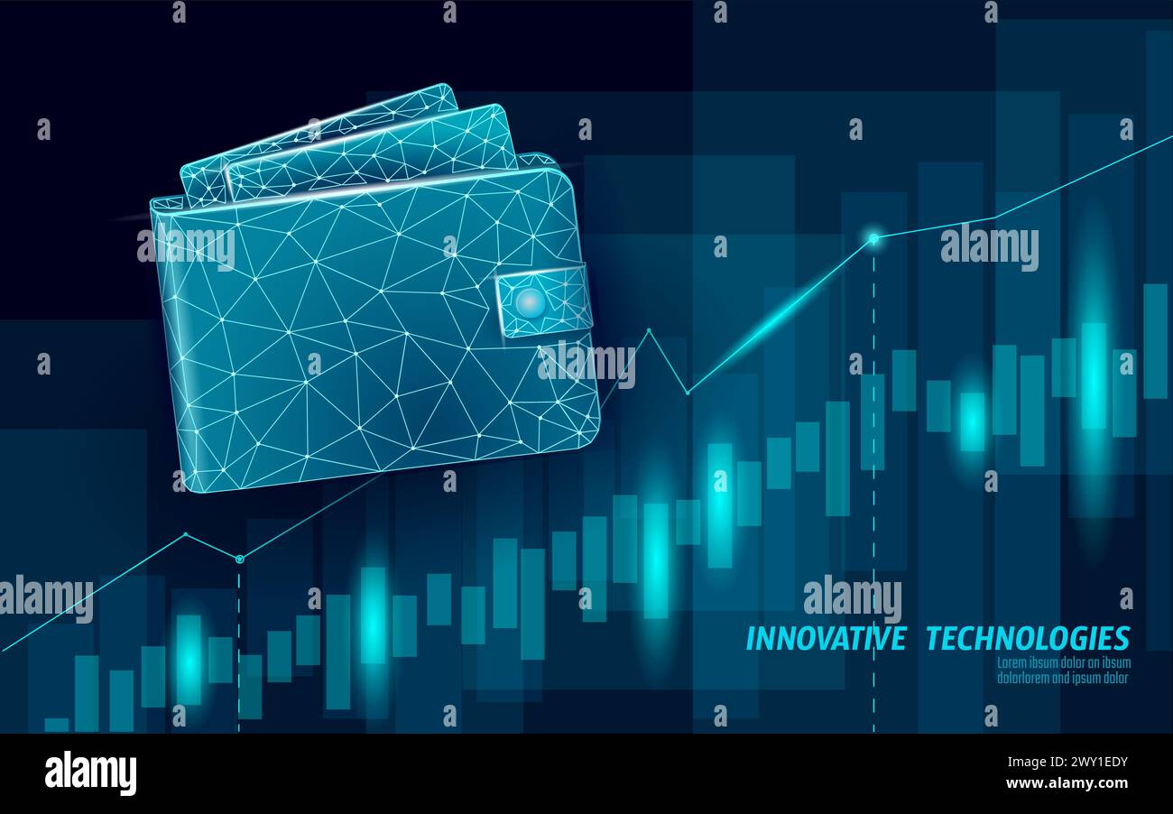 Low poly Online technology wallet growing graph. Future e-commerce ...