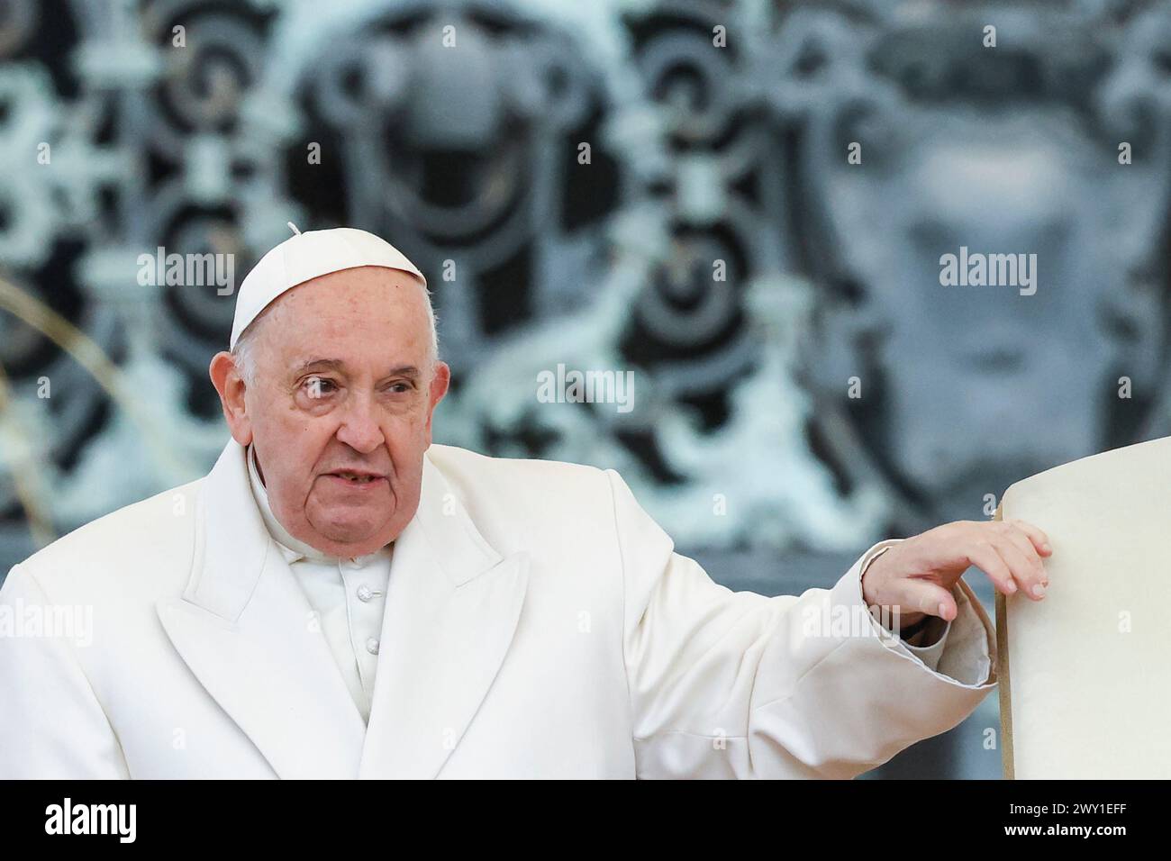 Vatican City, Vatican. 3rd Apr, 2024. Pope Francis arrives for his ...