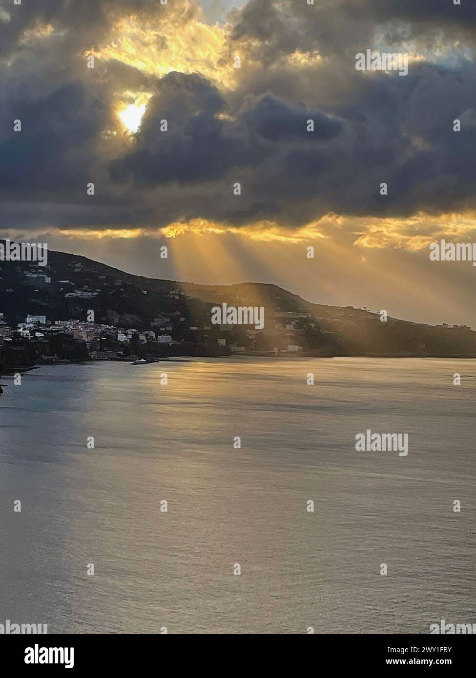 Meta, Italy. Panoramic view over the Gulf of Naples with a dramatic ...