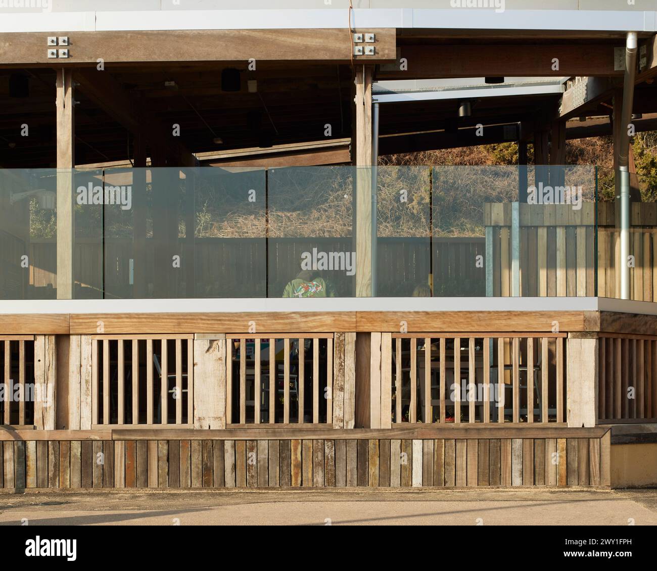 Detail view of wood facade. Durley Chine Environmental Hub, Bournemouth ...
