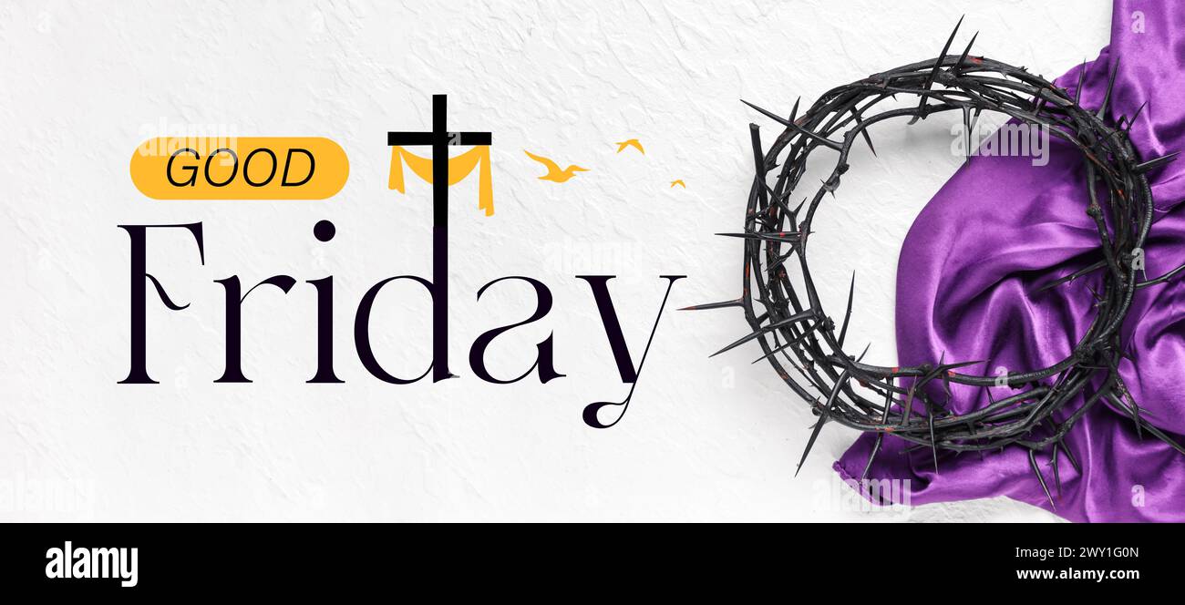 Banner for Good Friday with crown of thorns and shroud Stock Photo - Alamy
