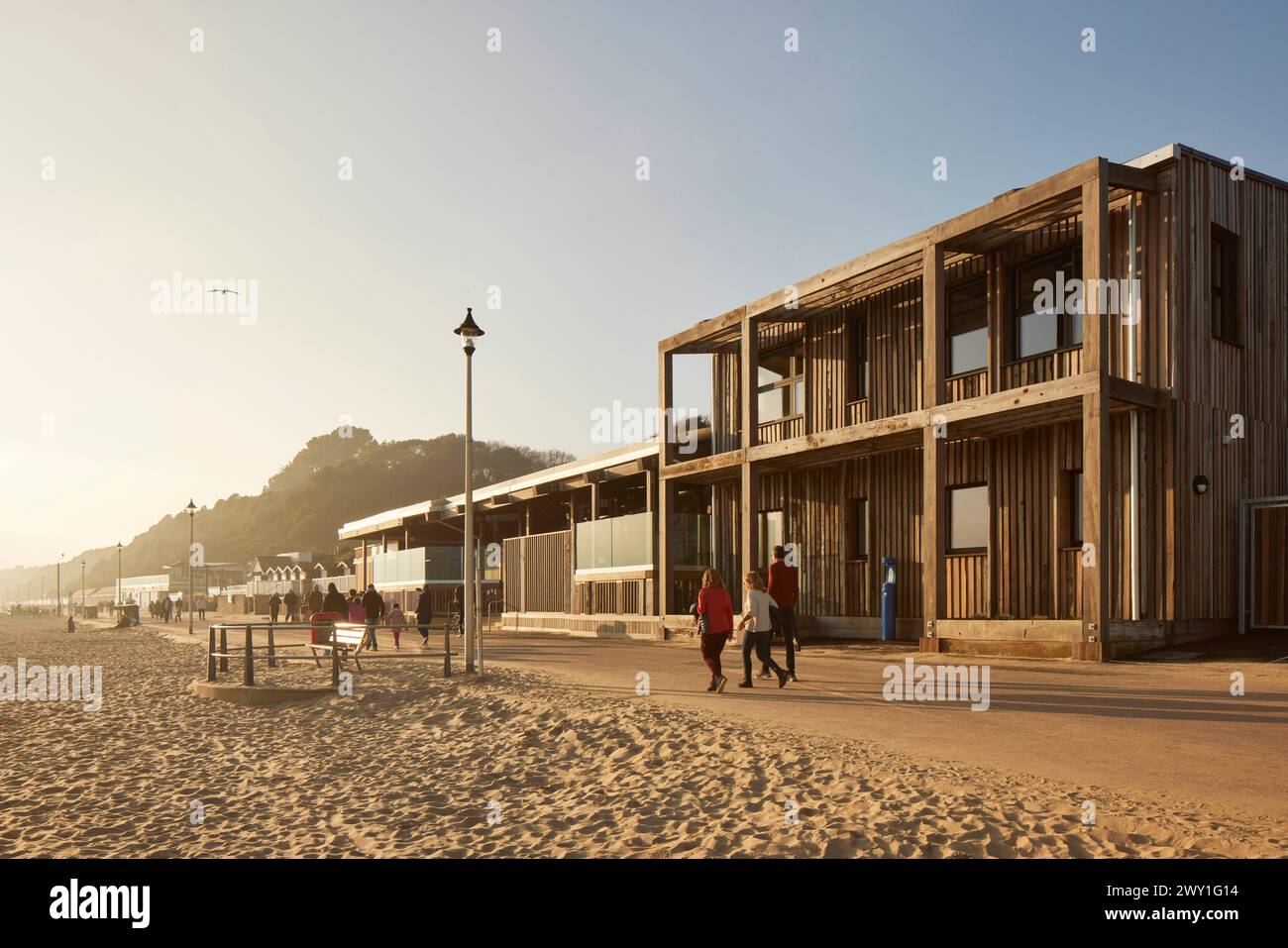 Exterior view from beach at sunset. Durley Chine Environmental Hub ...
