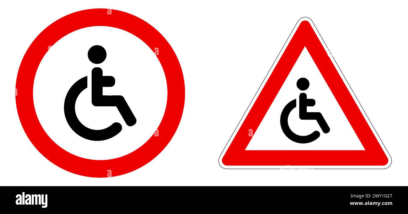 Disabled icon in red circle and triangle - careful, wheelchair warning ...