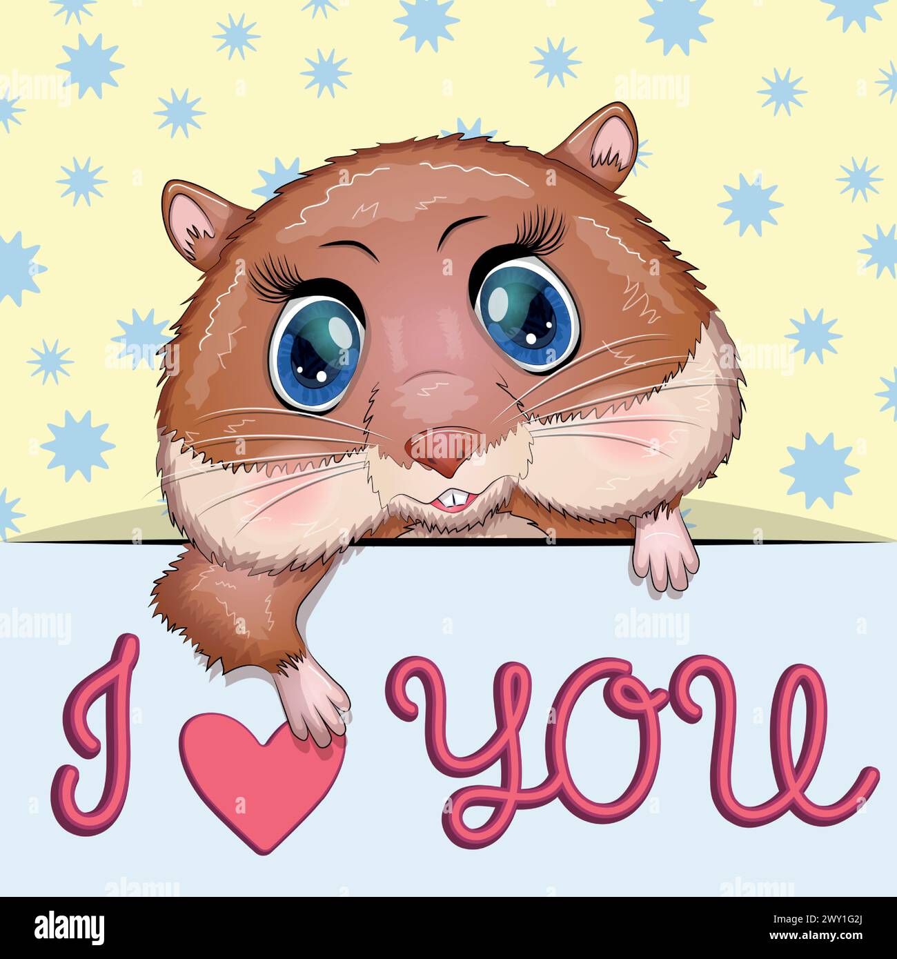 Love you valentine's day greeting card with animal. Cute hero with ...