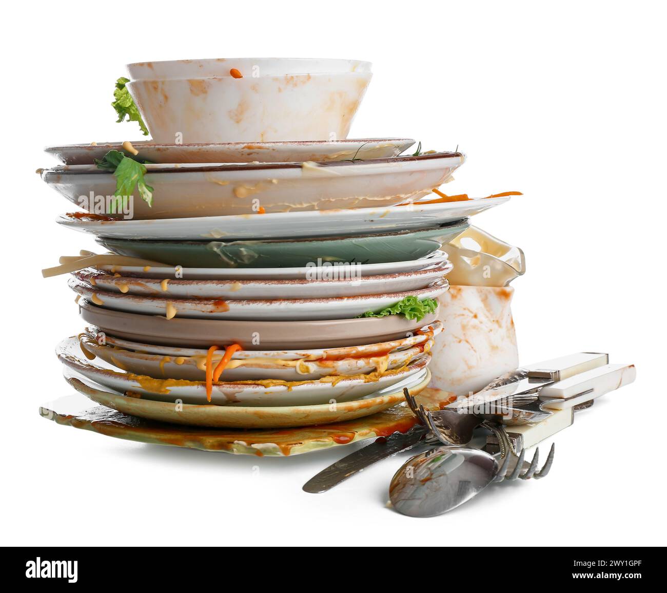 Dirty dishes on white background Stock Photo - Alamy