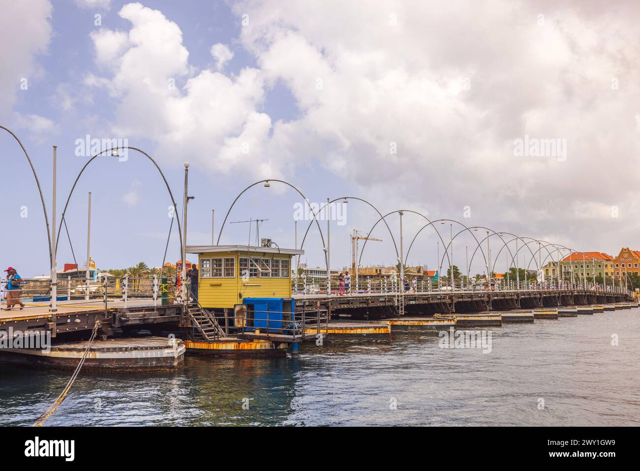 Panoramic view of the famous Queen Emma Bridge, which splits open to ...