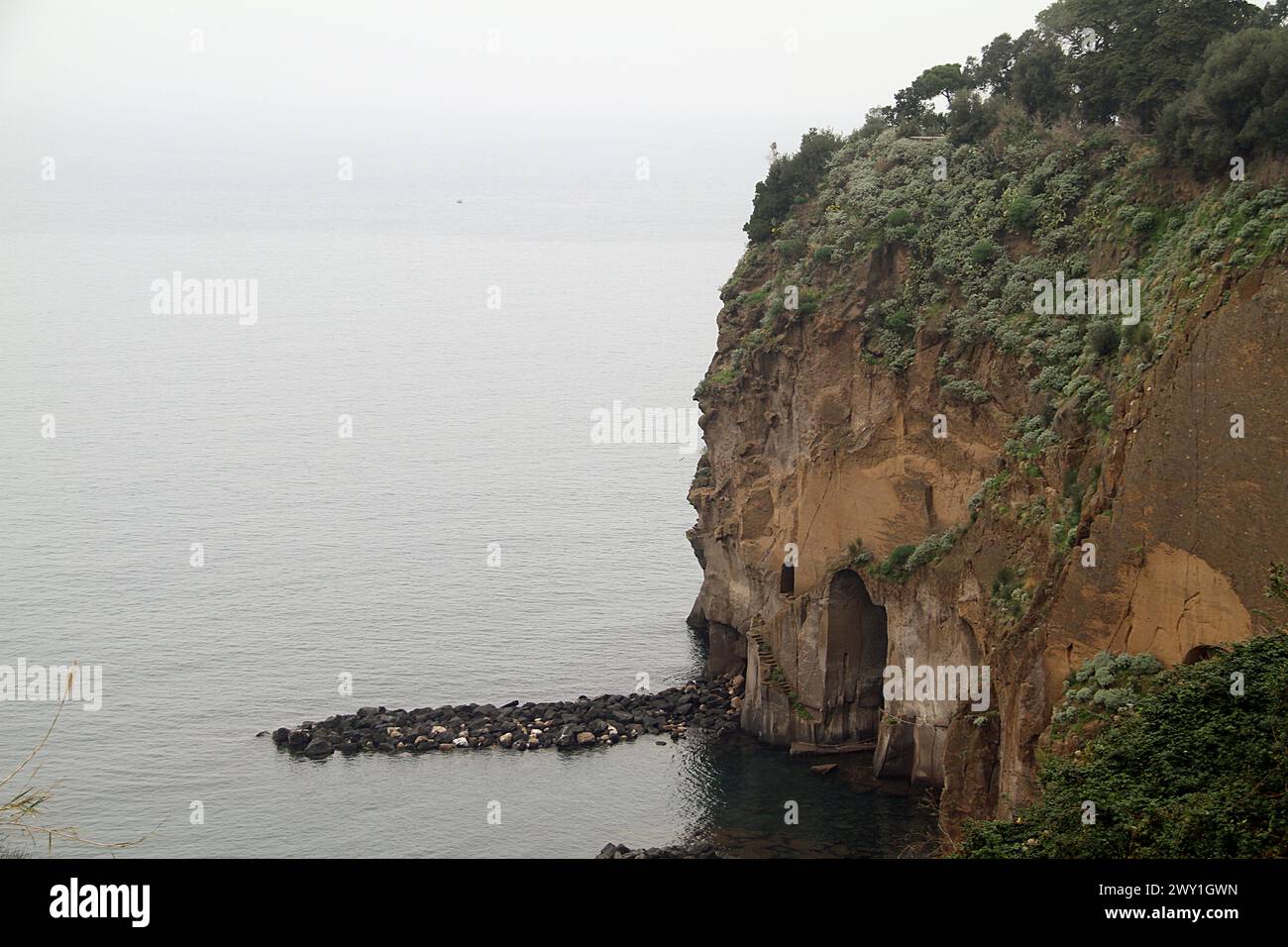 Cliffside with Roman-era caverns in Piano di Sorrento, Italy Stock ...