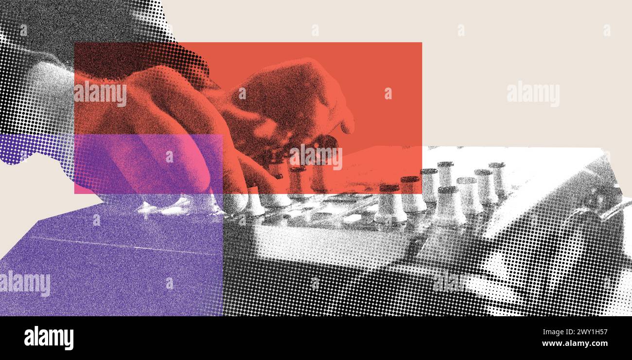 Male hands on dj mixer. Monochrome grainy image with colorful elements ...