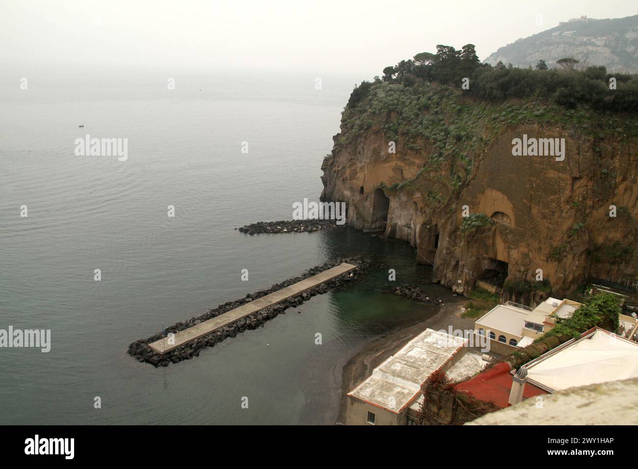 Cliffside with Roman-era caverns in Piano di Sorrento, Italy Stock ...
