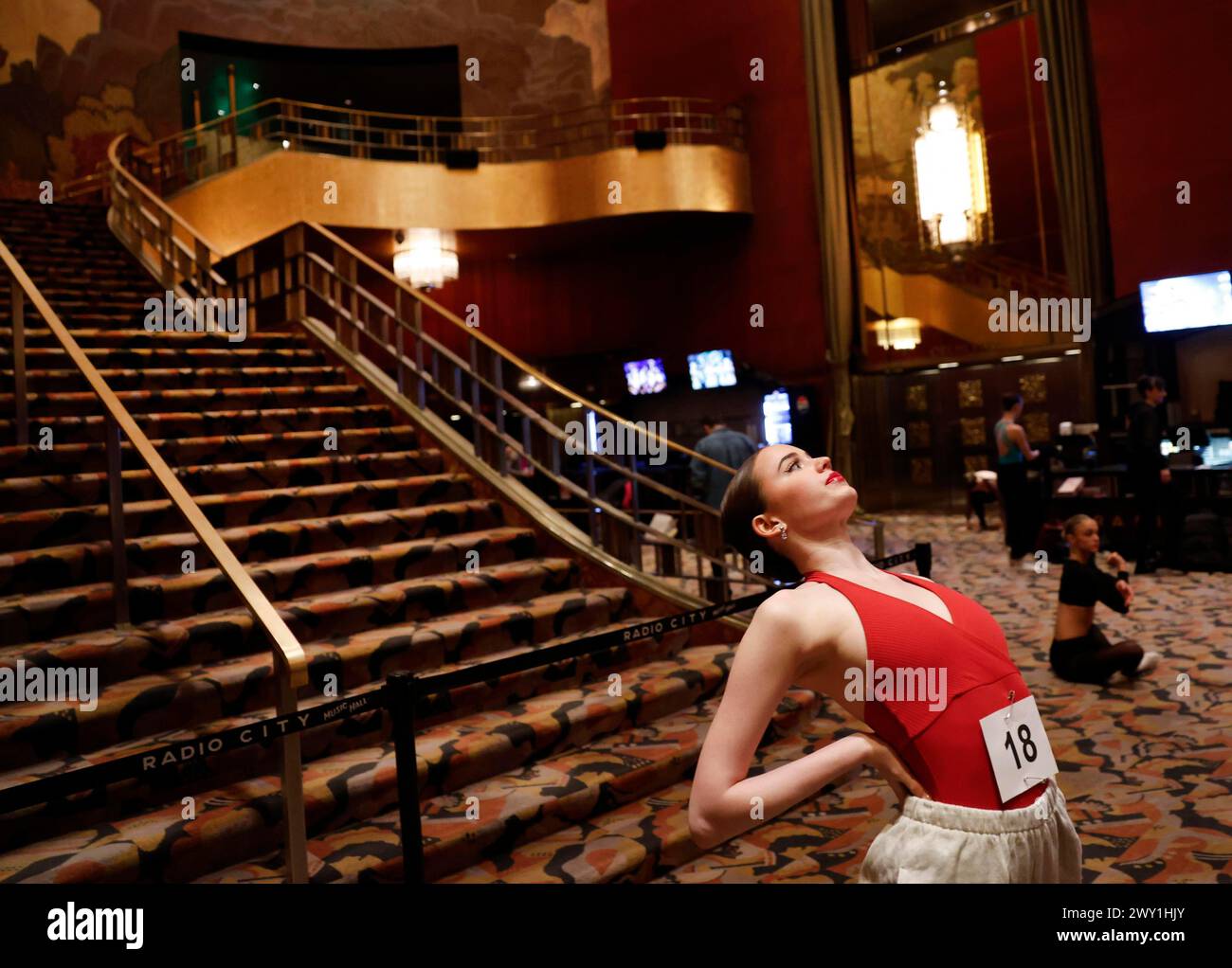 New York, United States. 03rd Apr, 2024. Dancers warm up in the Grand ...