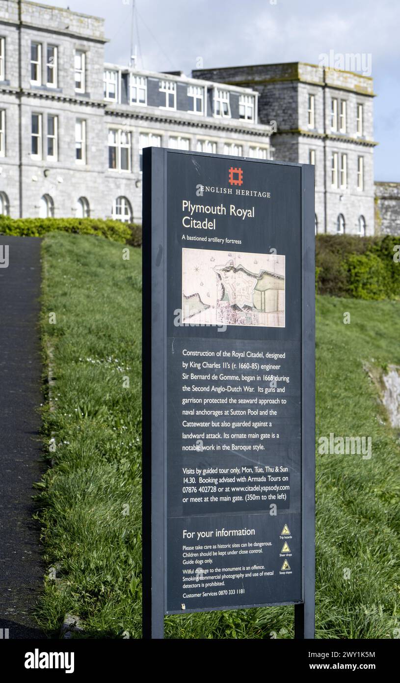 English Heritage visitor information board at Plymouth Royal Citadel ...