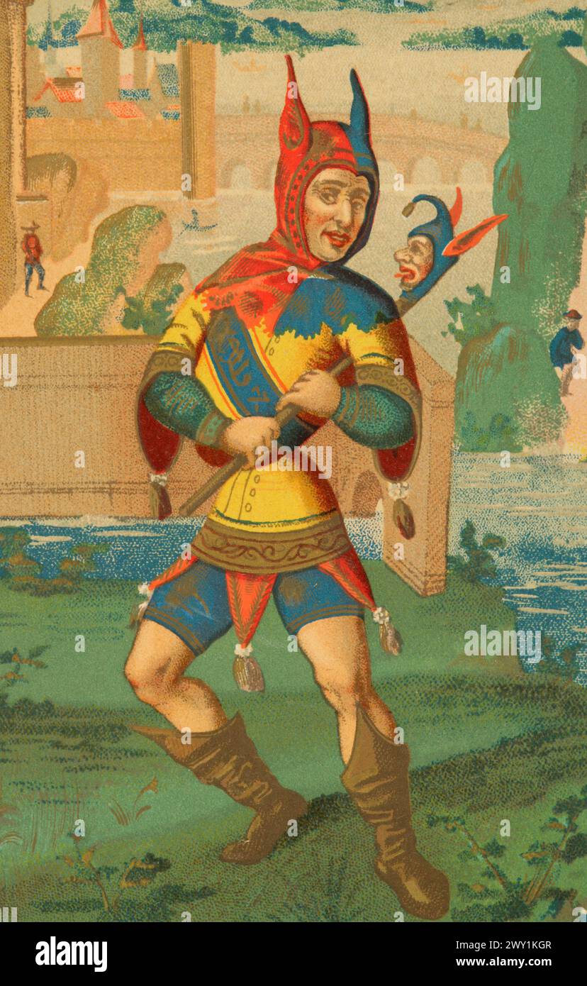 French court-fool in the 15th century. Chromolithography from a ...
