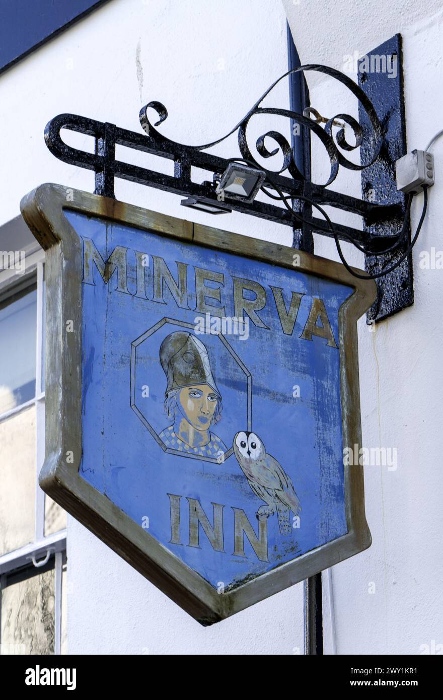 Traditional hanging pub sign at The Minerva Inn - oldest public house ...