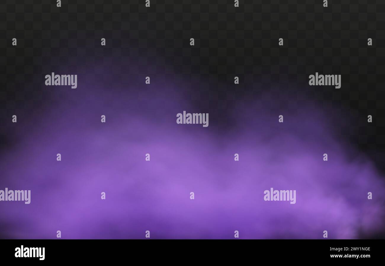 Realistic neon magic mist steam on a transparent dark background.Scary ...