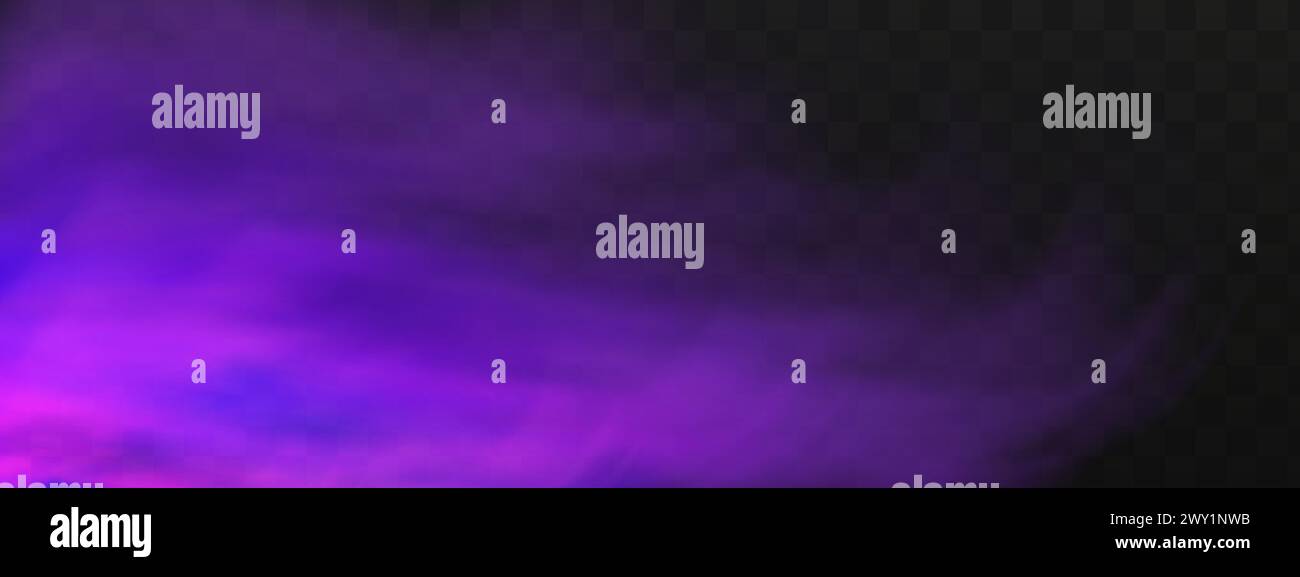 Realistic neon magic mist steam on a transparent dark background.Scary ...