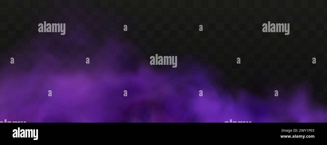 Realistic neon magic mist steam on a transparent dark background.Scary ...