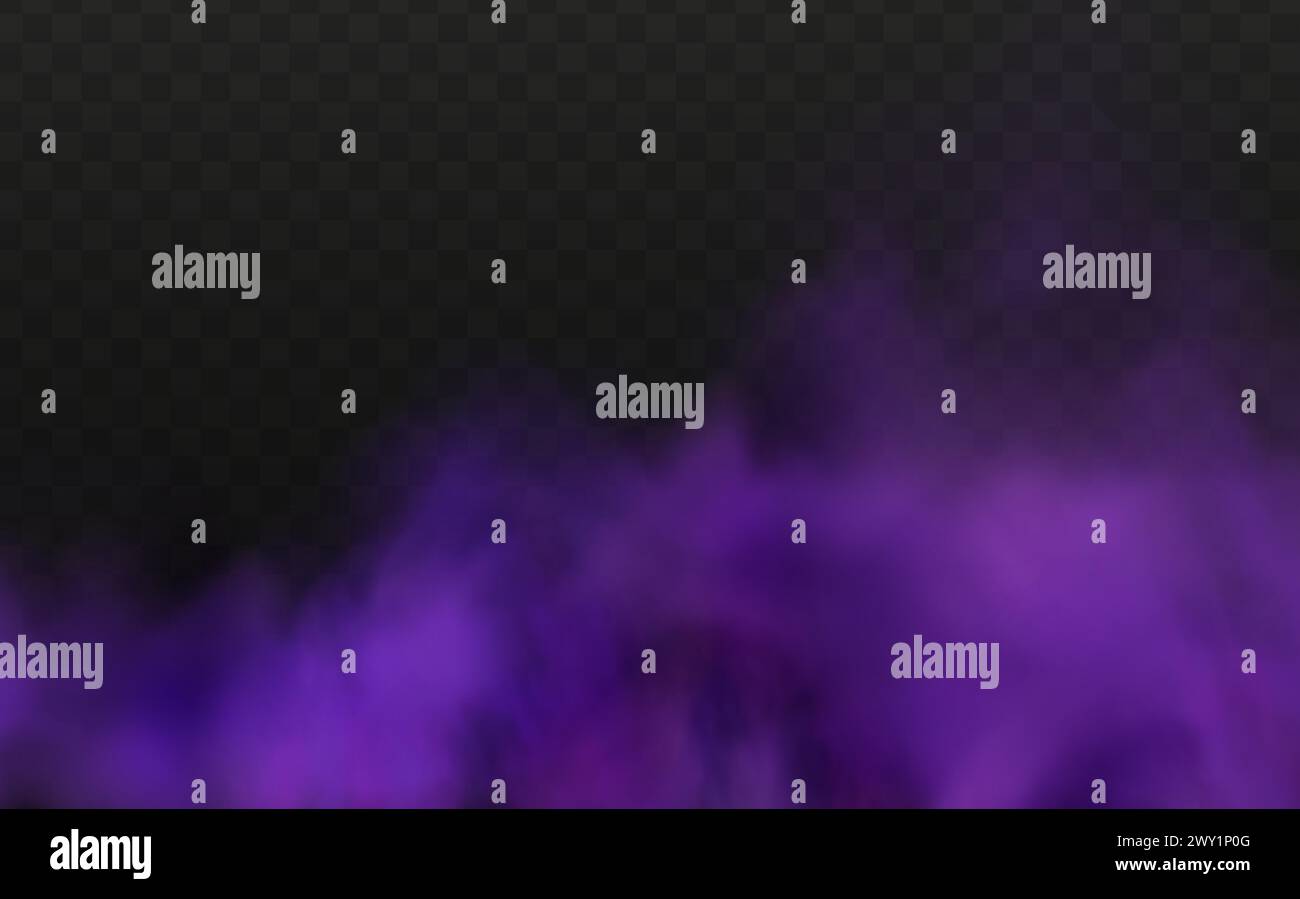 Realistic neon magic mist steam on a transparent dark background.Scary ...