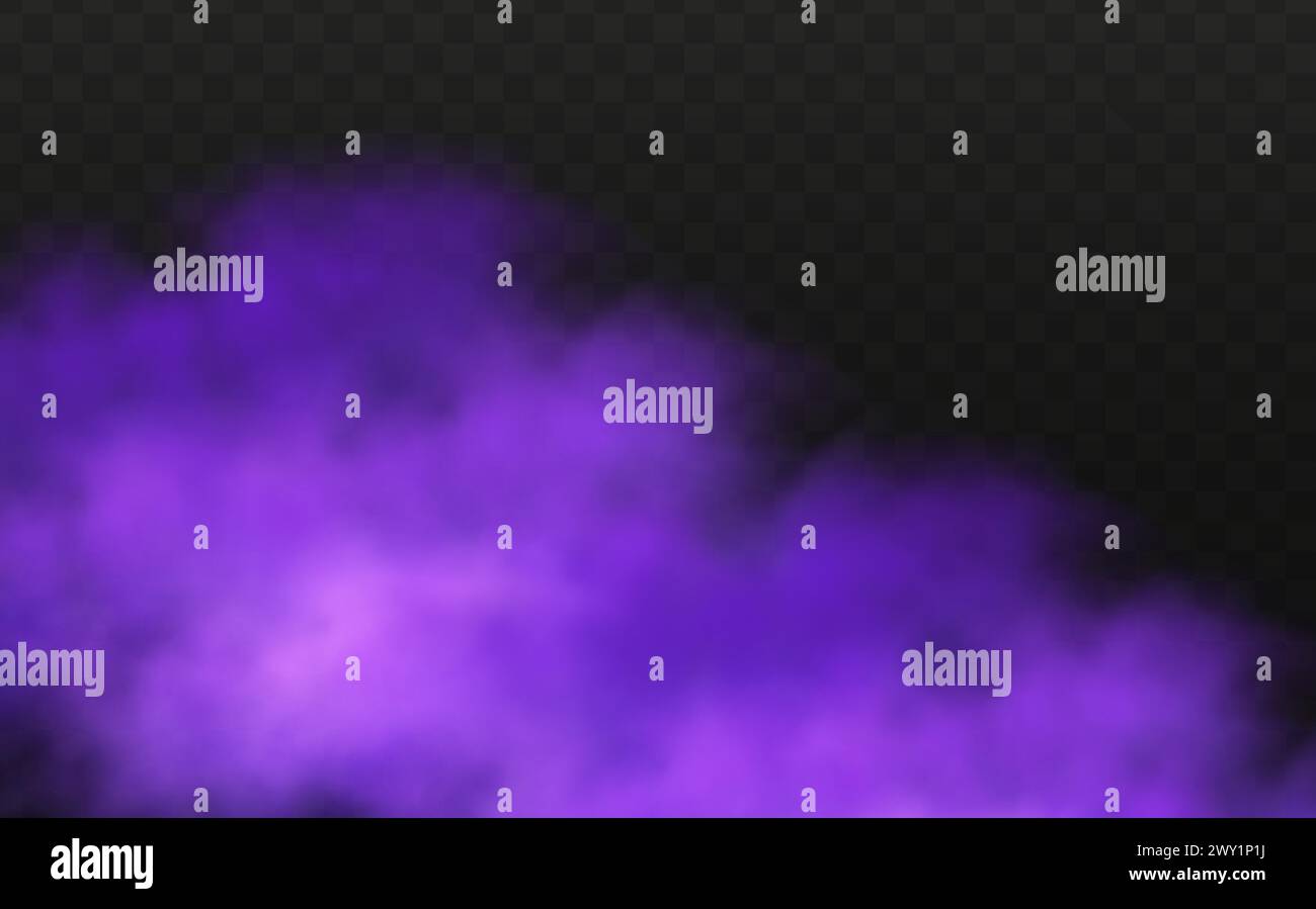 Realistic neon magic mist steam on a transparent dark background.Scary ...