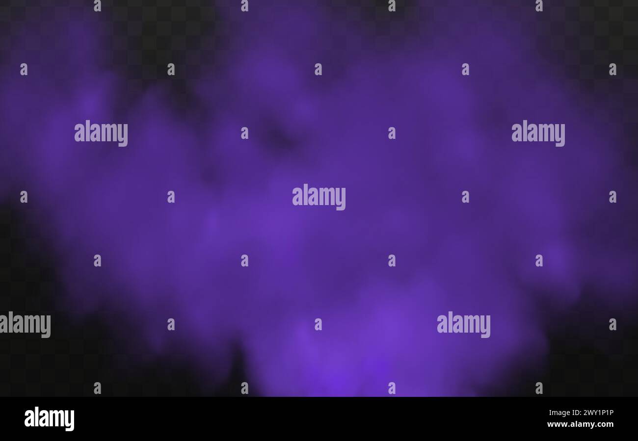 Realistic neon magic mist steam on a transparent dark background.Scary ...