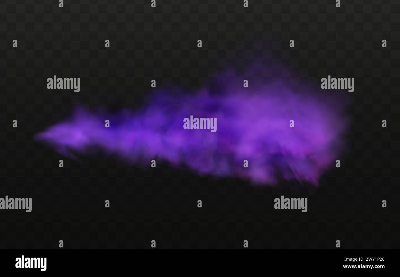 Realistic neon magic mist steam on a transparent dark background.Scary ...