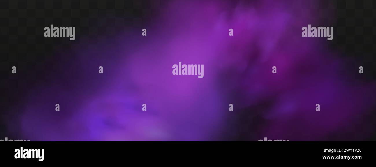 Realistic neon magic mist steam on a transparent dark background.Scary ...