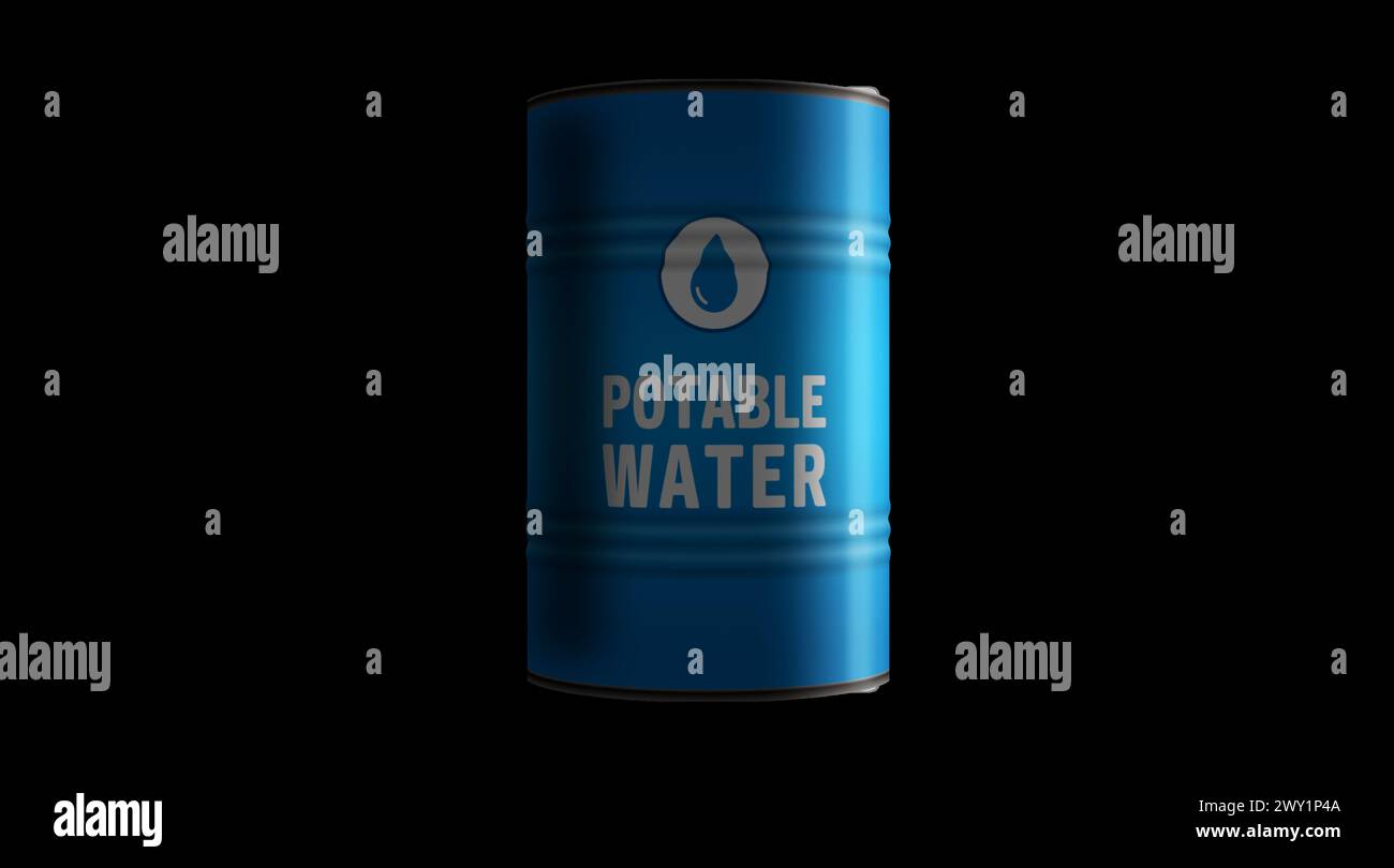 Potable water drinking h2o barrels in row concept. Fresh clean aqua for ...
