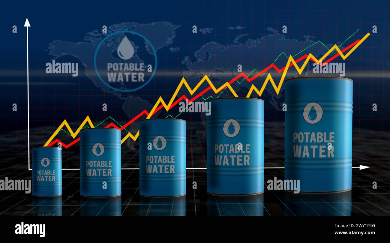 Potable water drinking h2o barrels on growing chart. Fresh clean aqua ...
