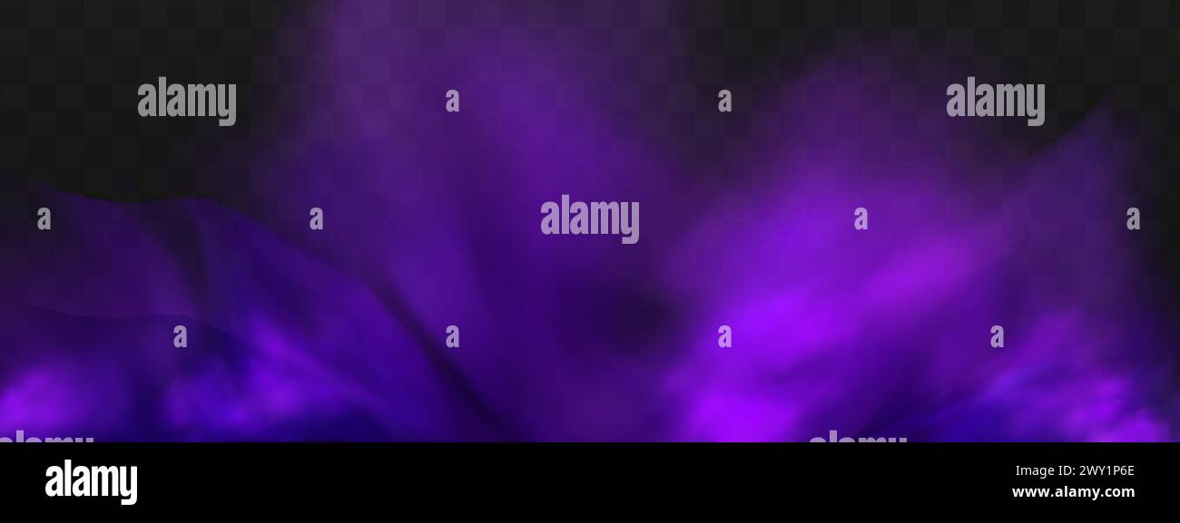 Realistic neon magic mist steam on a transparent dark background.Scary ...